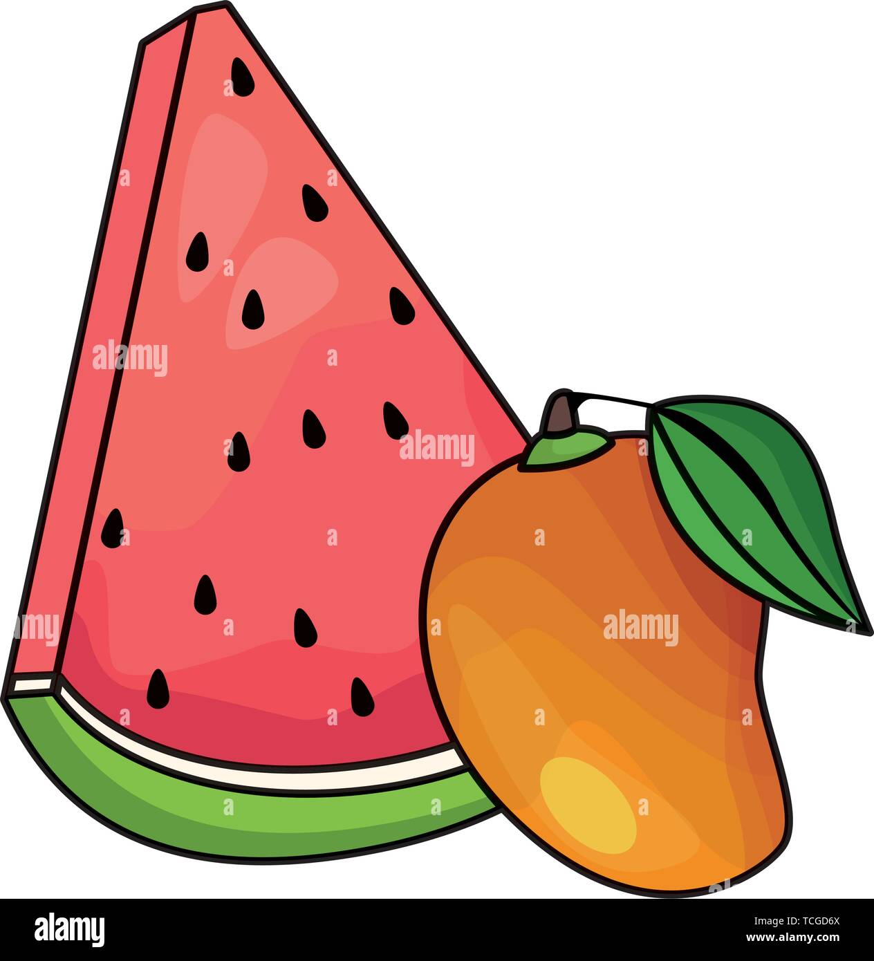 Watermelon sliced fruit and mango cartoon Stock Vector Image & Art - Alamy