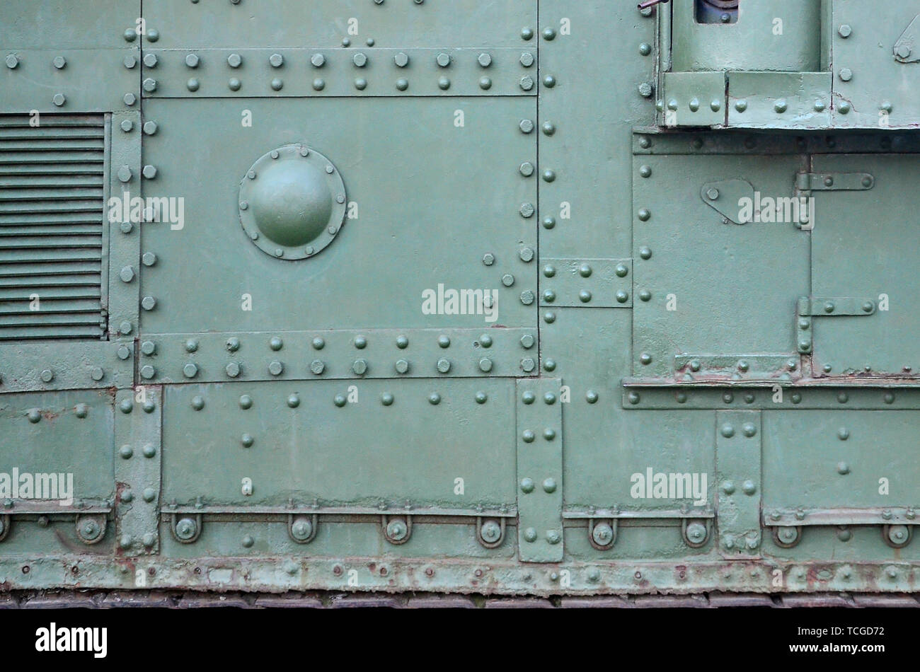 Texture of tank side wall, made of metal and reinforced with a ...