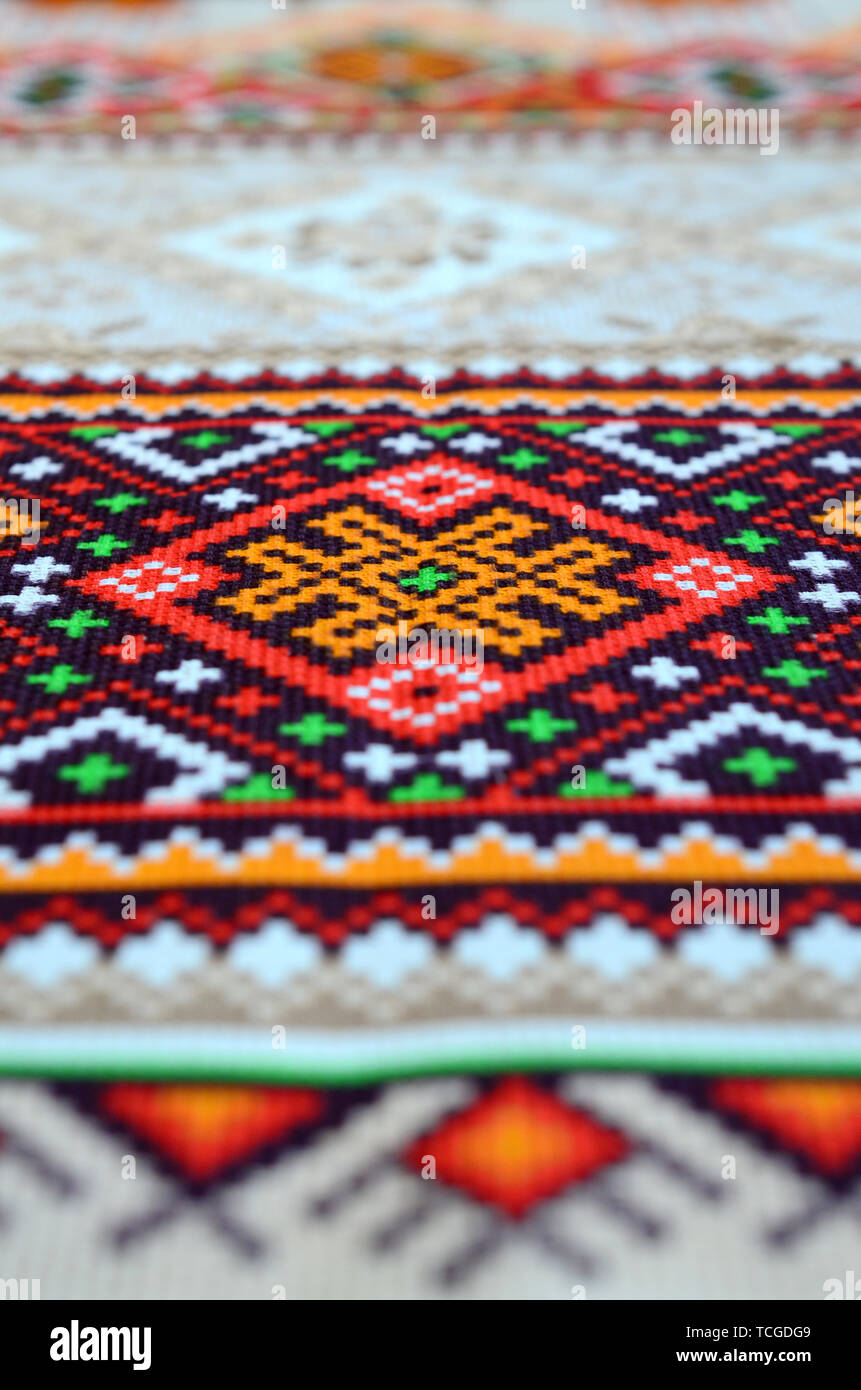 Traditional Ukrainian folk art knitted embroidery pattern on textile ...