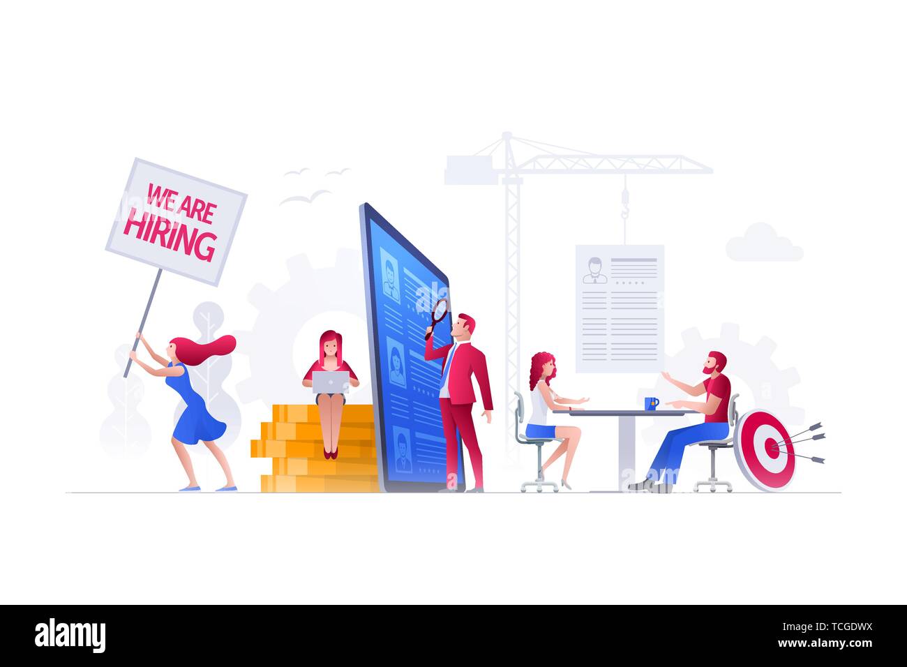 Vector illustration people are working on hiring, human resources and ...