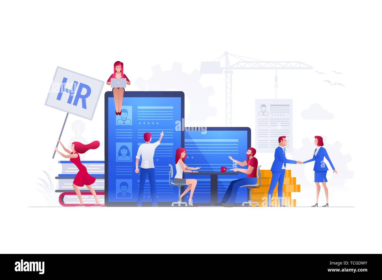 Vector illustration people are working on hiring, human resources and ...