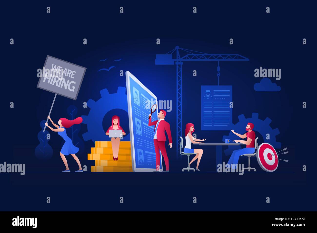 Vector illustration people are working on hiring, human resources and ...