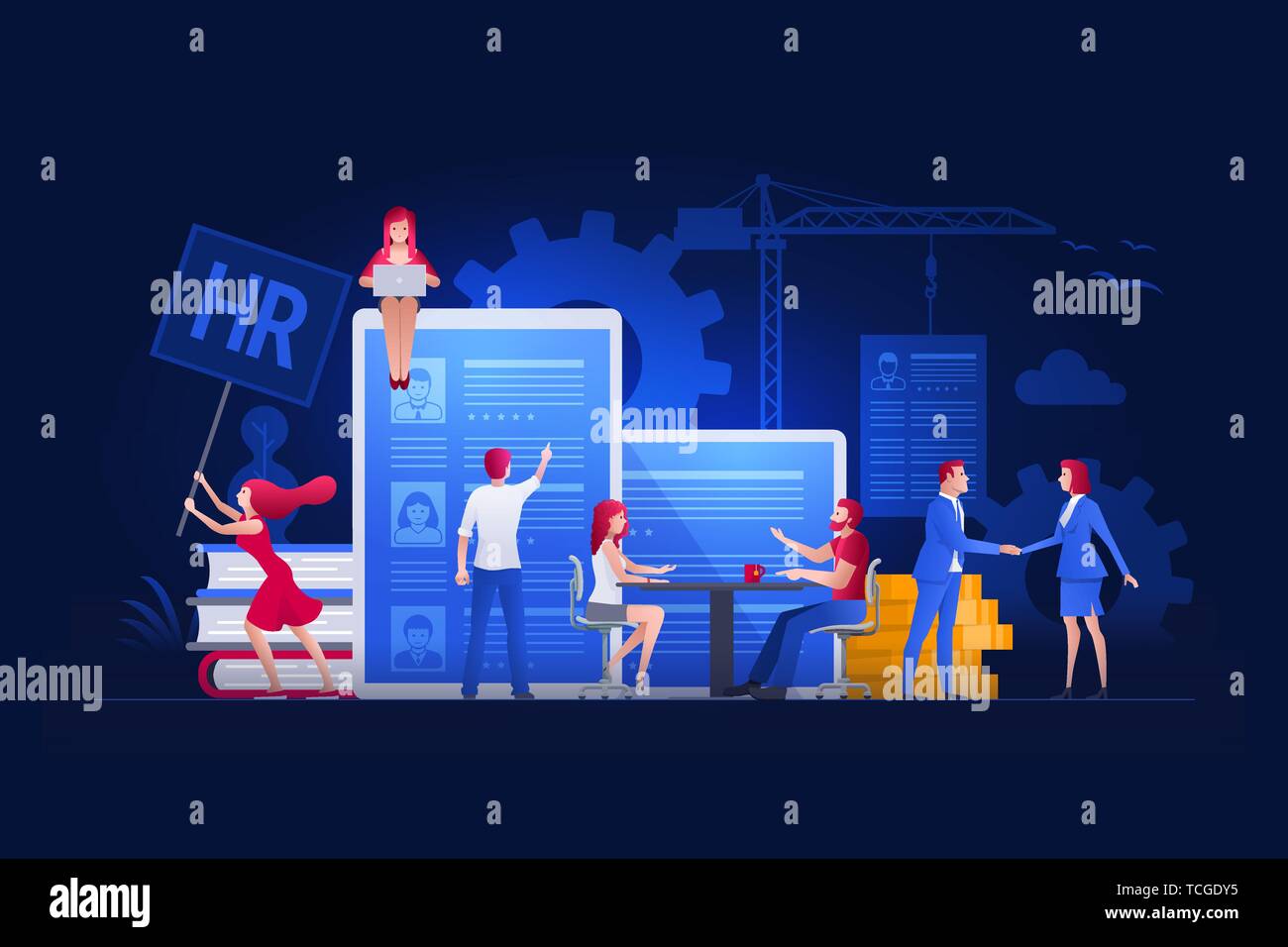 Vector illustration people are working on hiring, human resources and ...