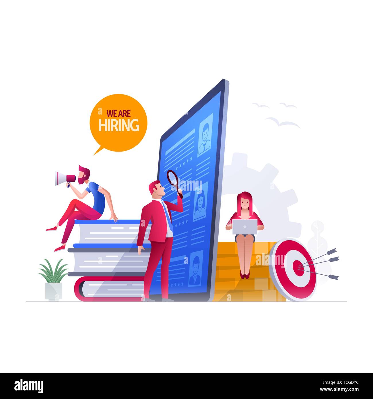 Vector illustration people are working on hiring, human resources and ...