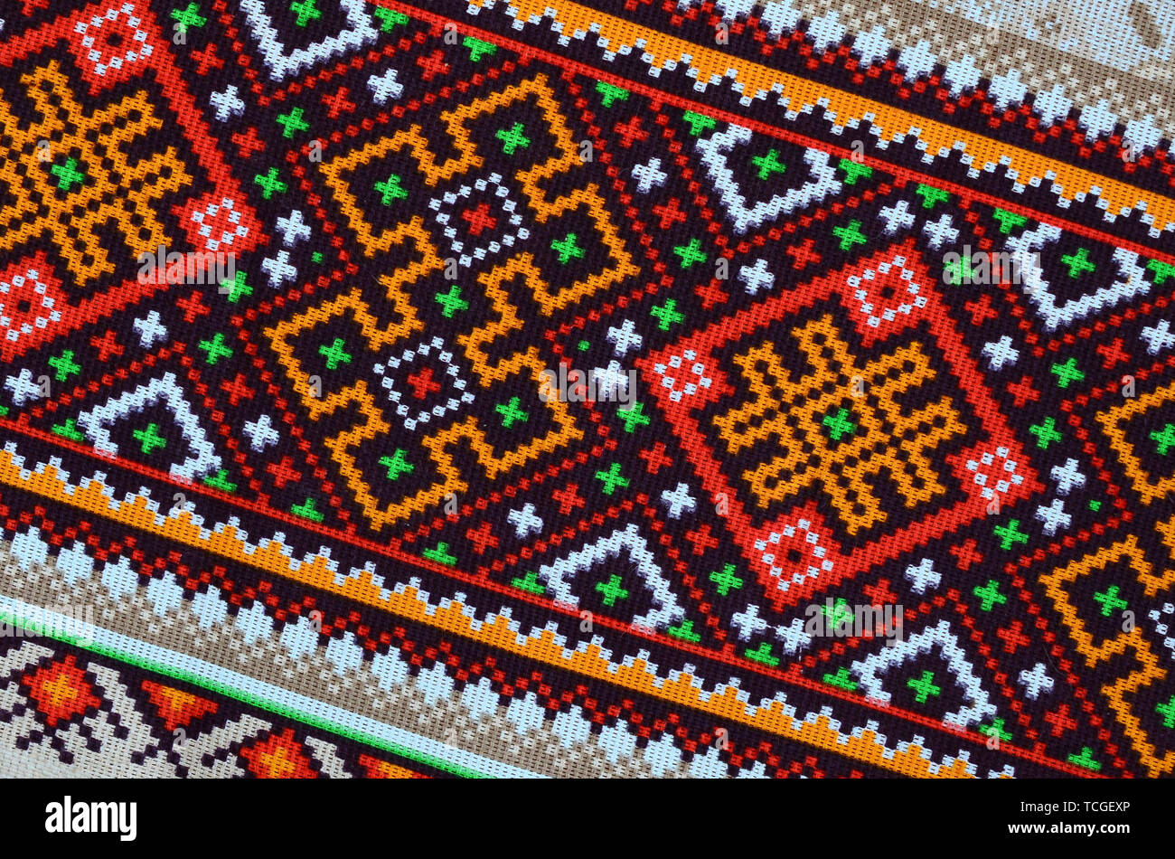 Traditional Ukrainian folk art knitted embroidery pattern on textile ...