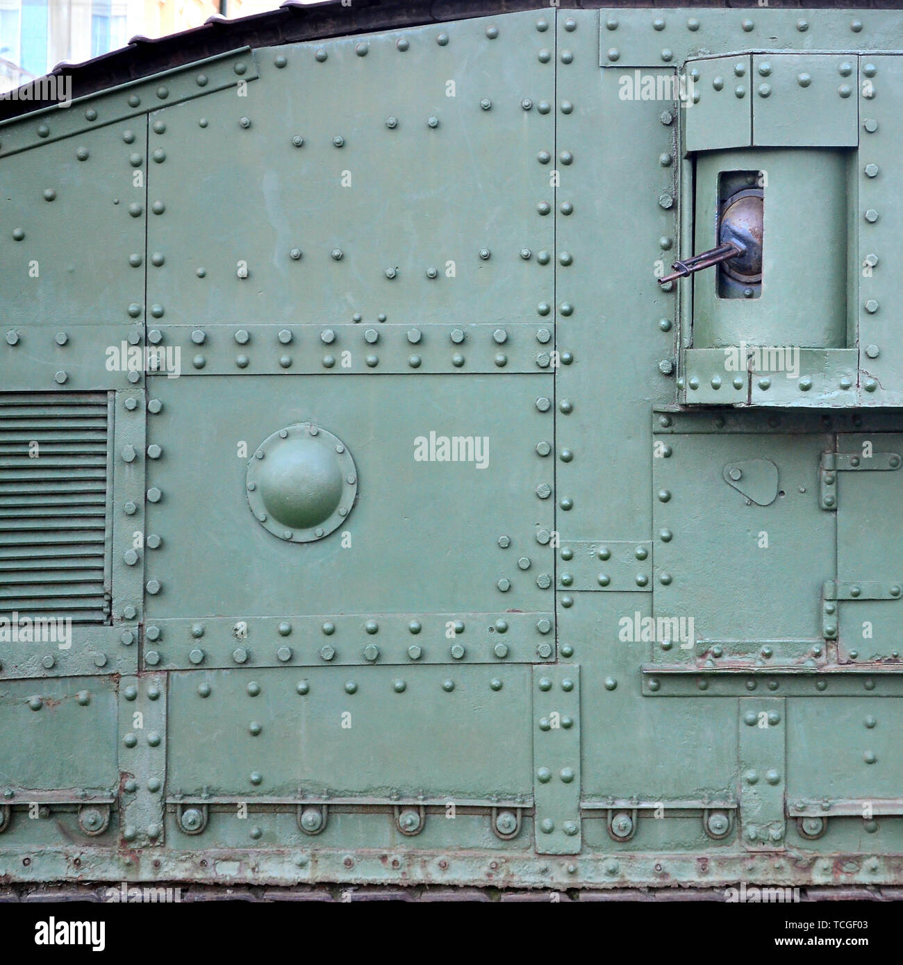 Texture of tank side wall, made of metal and reinforced with a ...