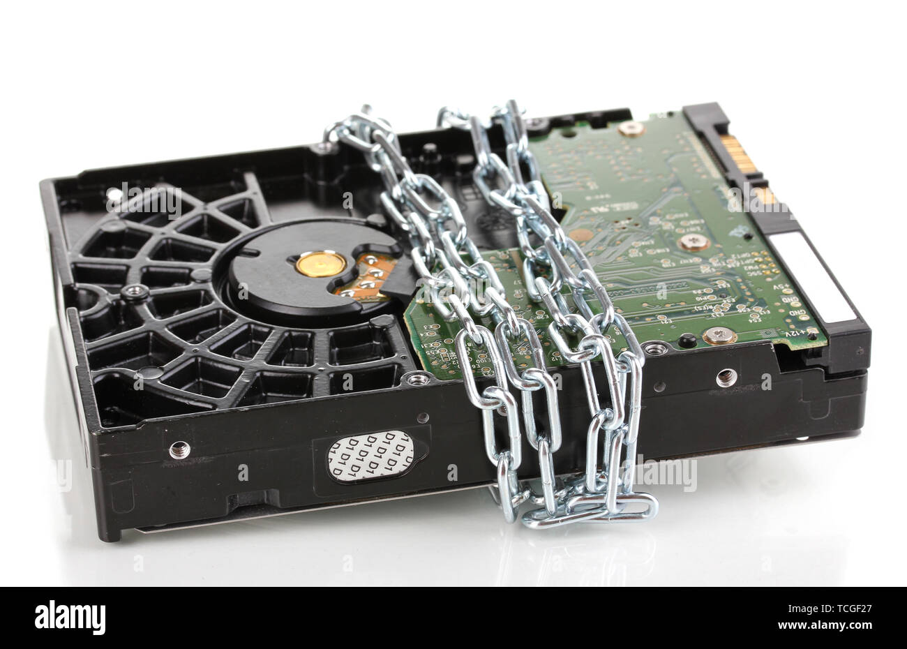 Hard disk drive on chain isolated on white Stock Photo - Alamy