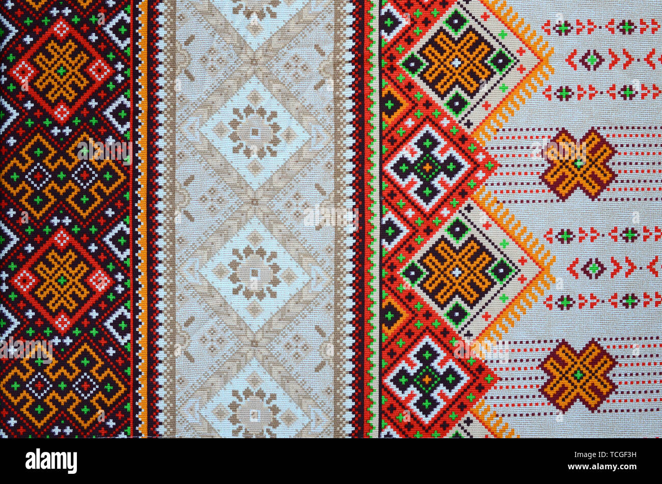 Traditional Ukrainian folk art knitted embroidery pattern on textile ...
