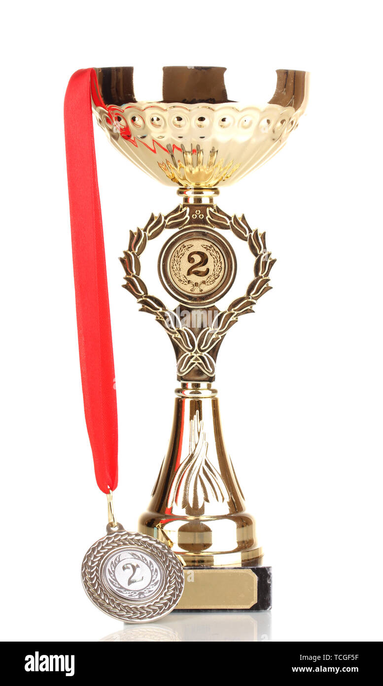 Trophy cup and medal isolated on white Stock Photo - Alamy