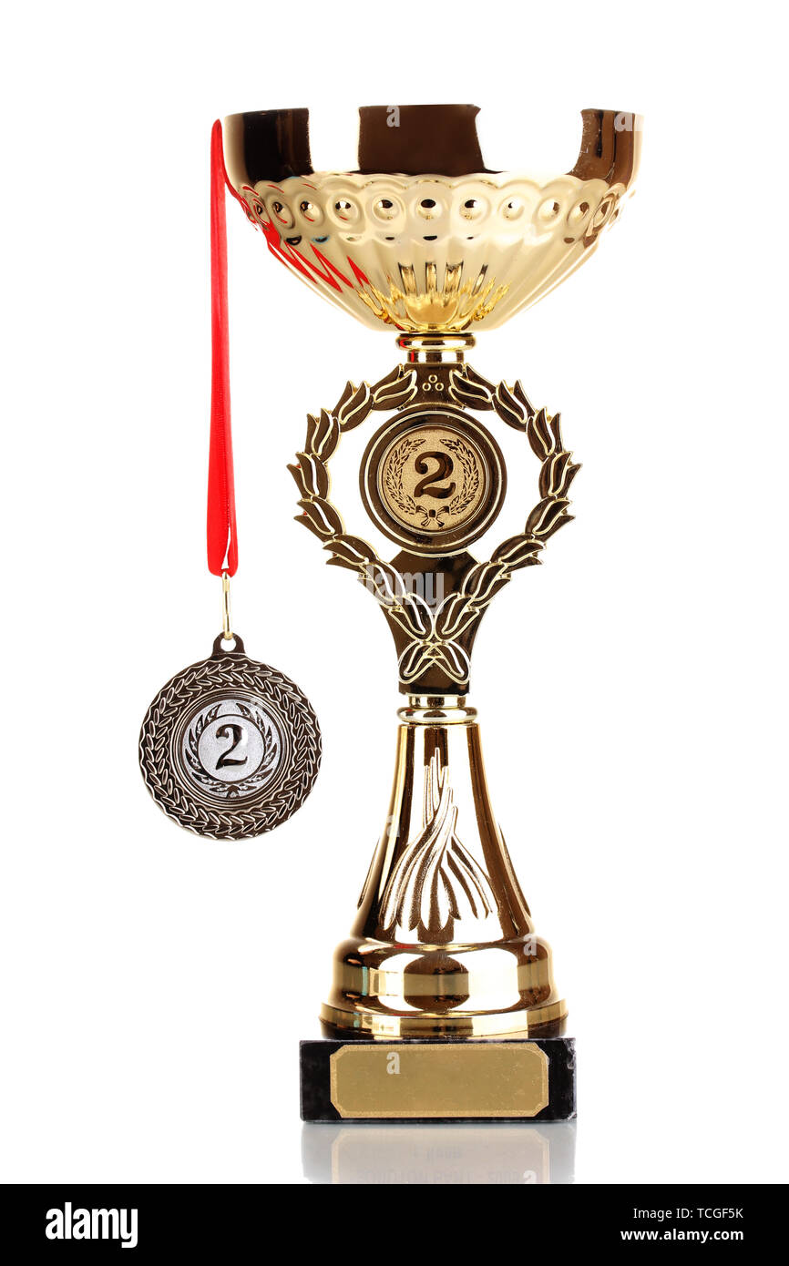 Trophy cup and medal isolated on white Stock Photo - Alamy