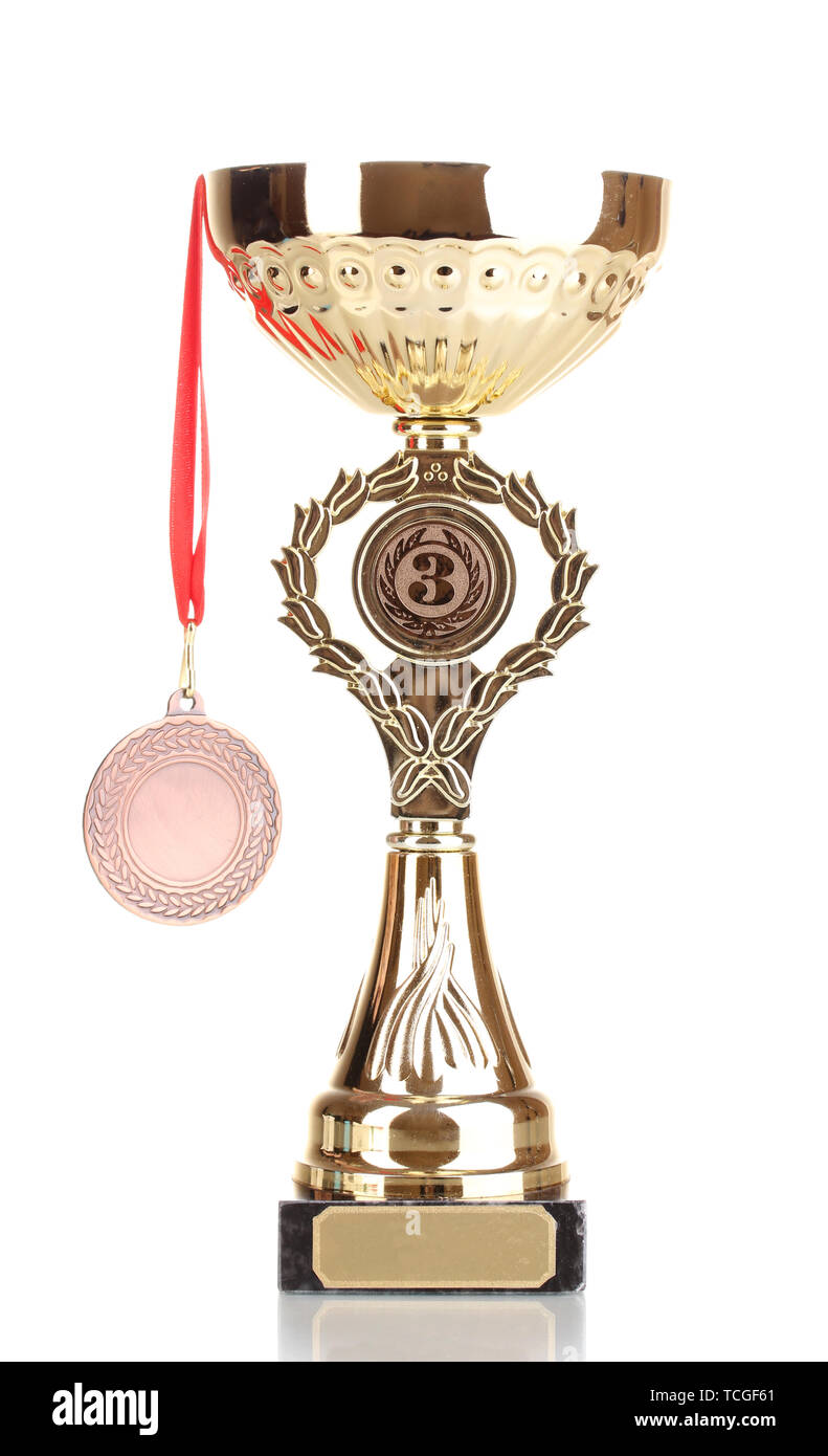 Trophy cup and medal isolated on white Stock Photo - Alamy