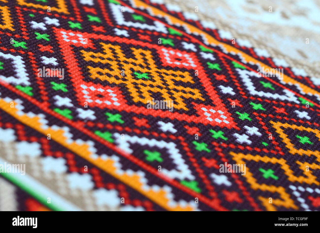 Traditional Ukrainian folk art knitted embroidery pattern on textile ...