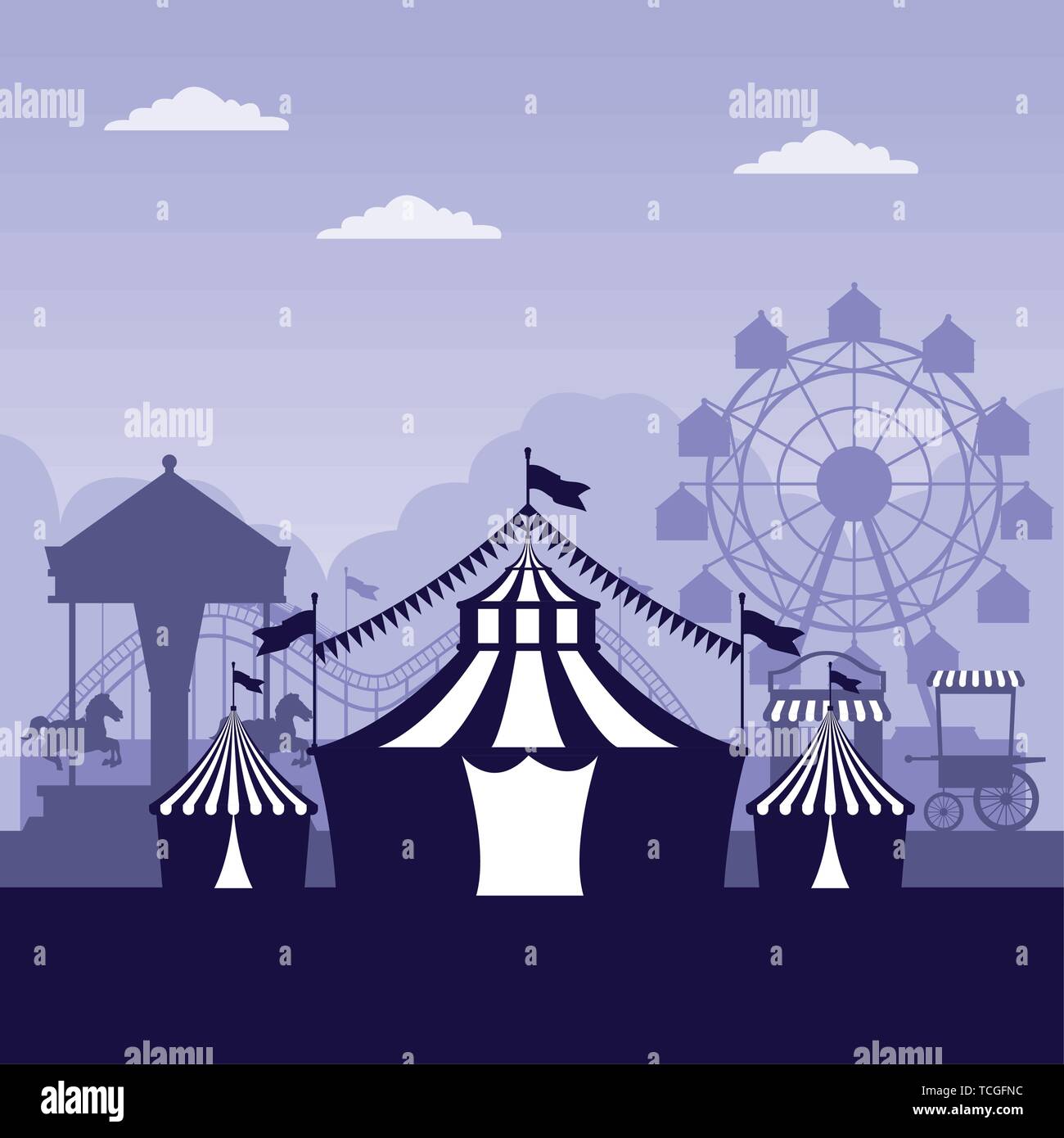 Circus festival fair scenery blue and white colors Stock Vector Image ...