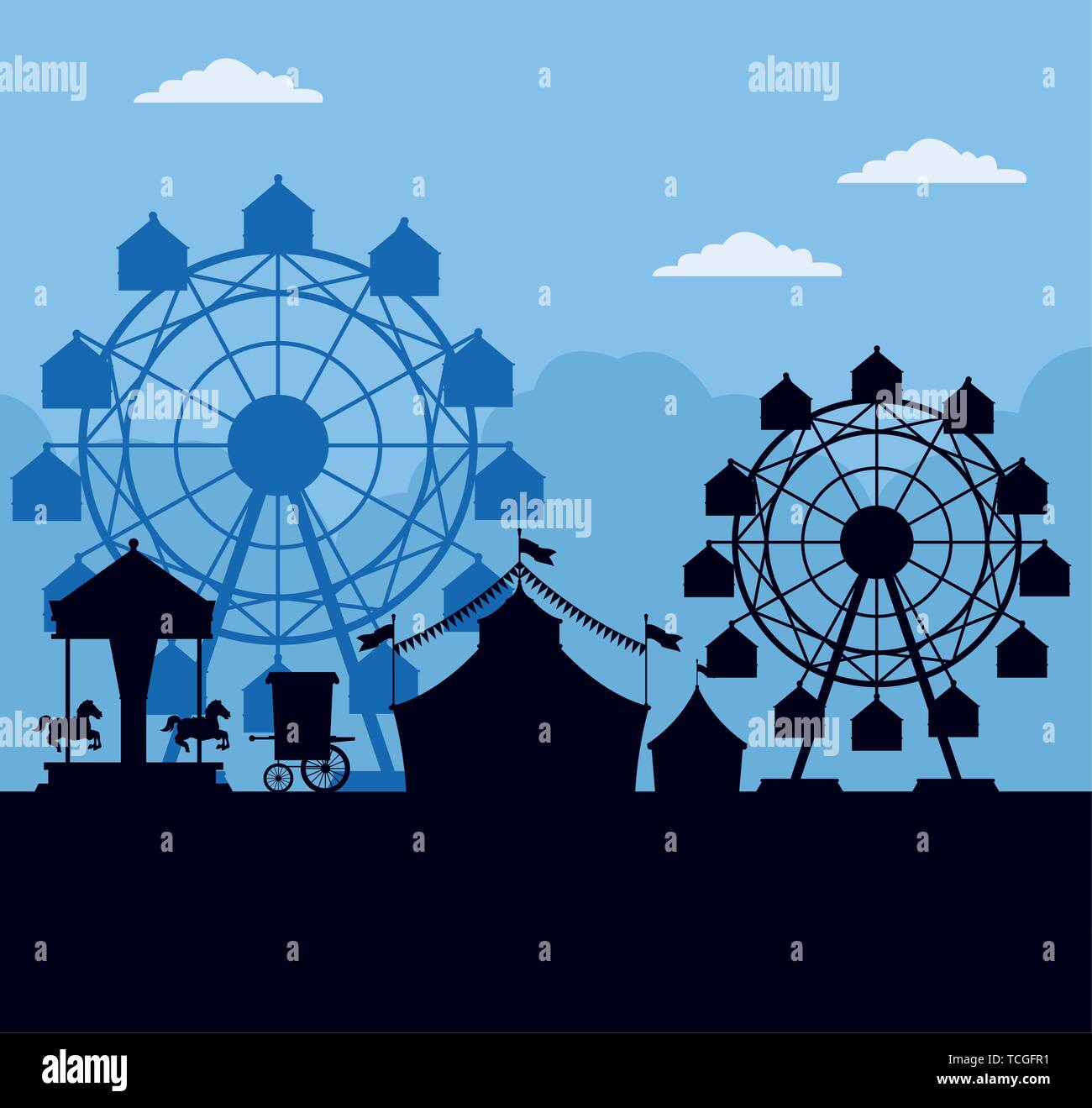 Circus festival fair scenery blue and white colors Stock Vector Image ...
