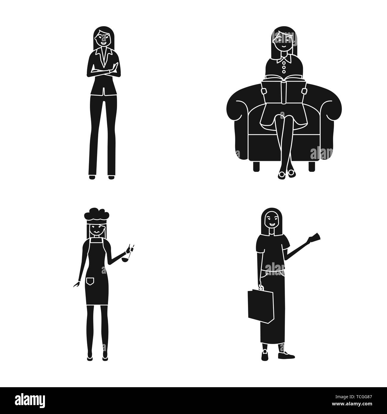 Vector illustration of emotions and female icon. Collection of emotions ...