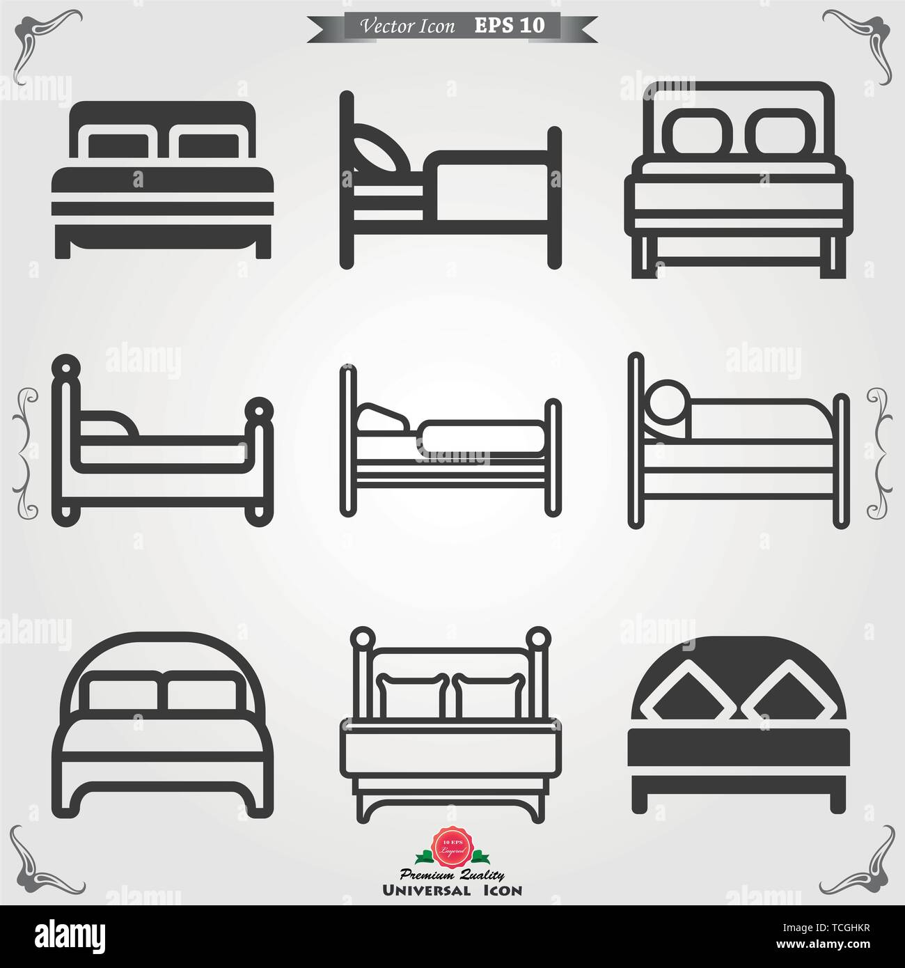 Bed Icon vector. Simple flat symbol. Black pictogram illustration on ...