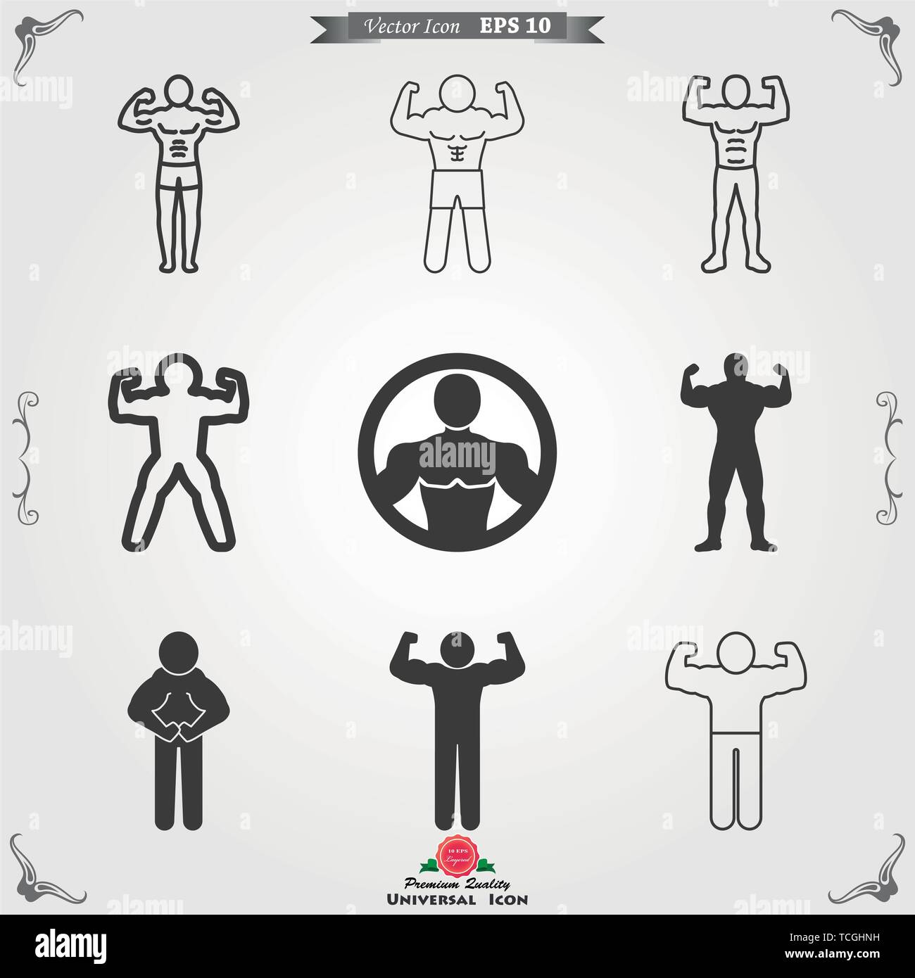 Bodybuilder icon, muscle sign. Vector illustration for web design ...