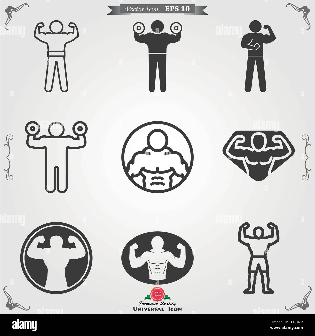 Bodybuilder icon, muscle sign. Vector illustration for web design ...