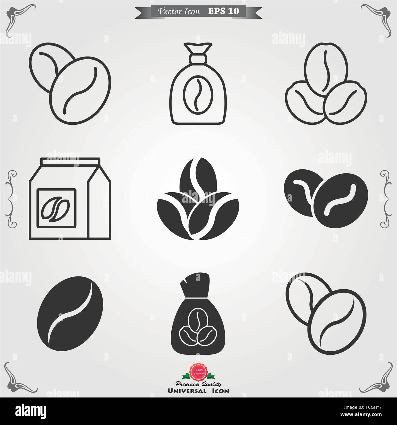 Coffee bean icon. Flat vector illustration, sign, symbol Stock Vector ...