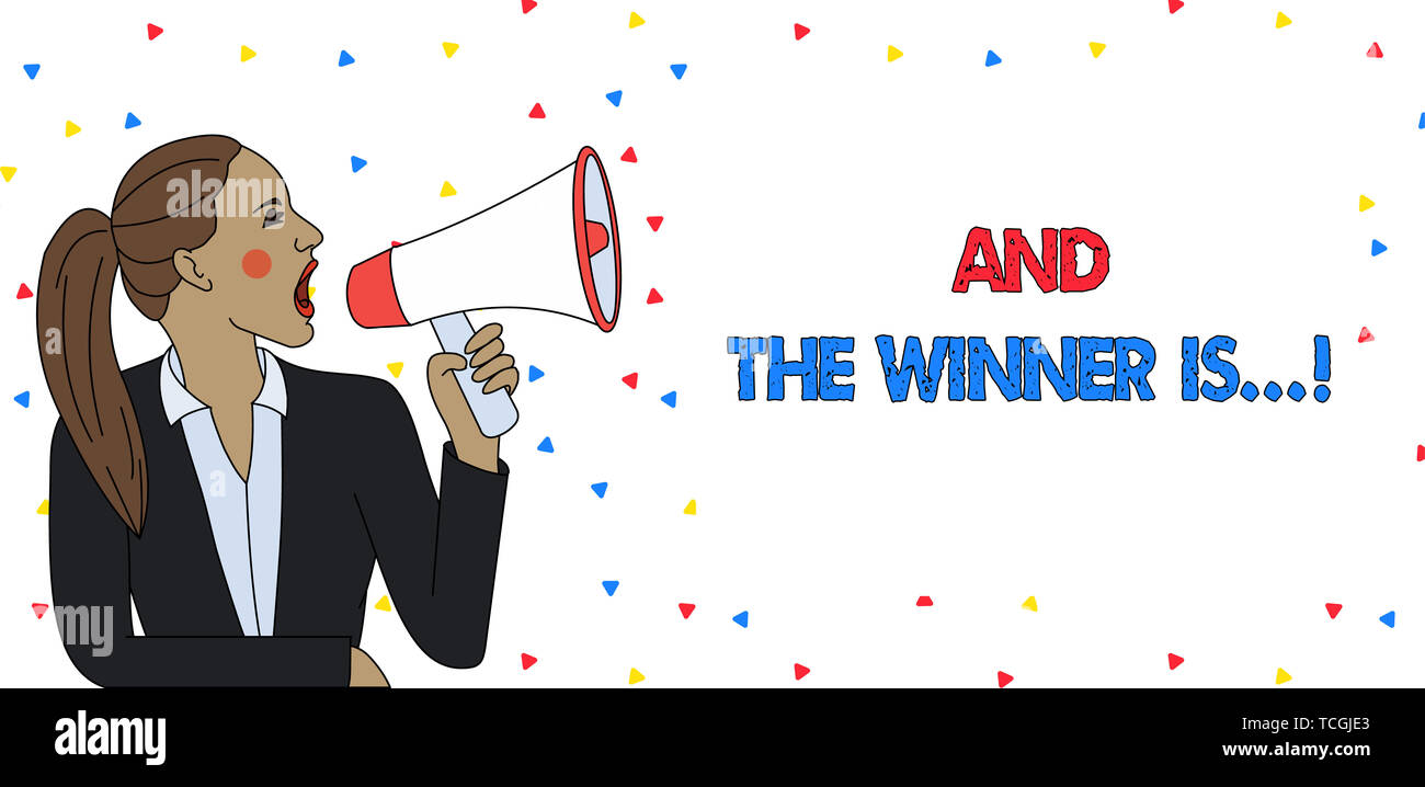 Excited young woman announcing winner hi-res stock photography and ...