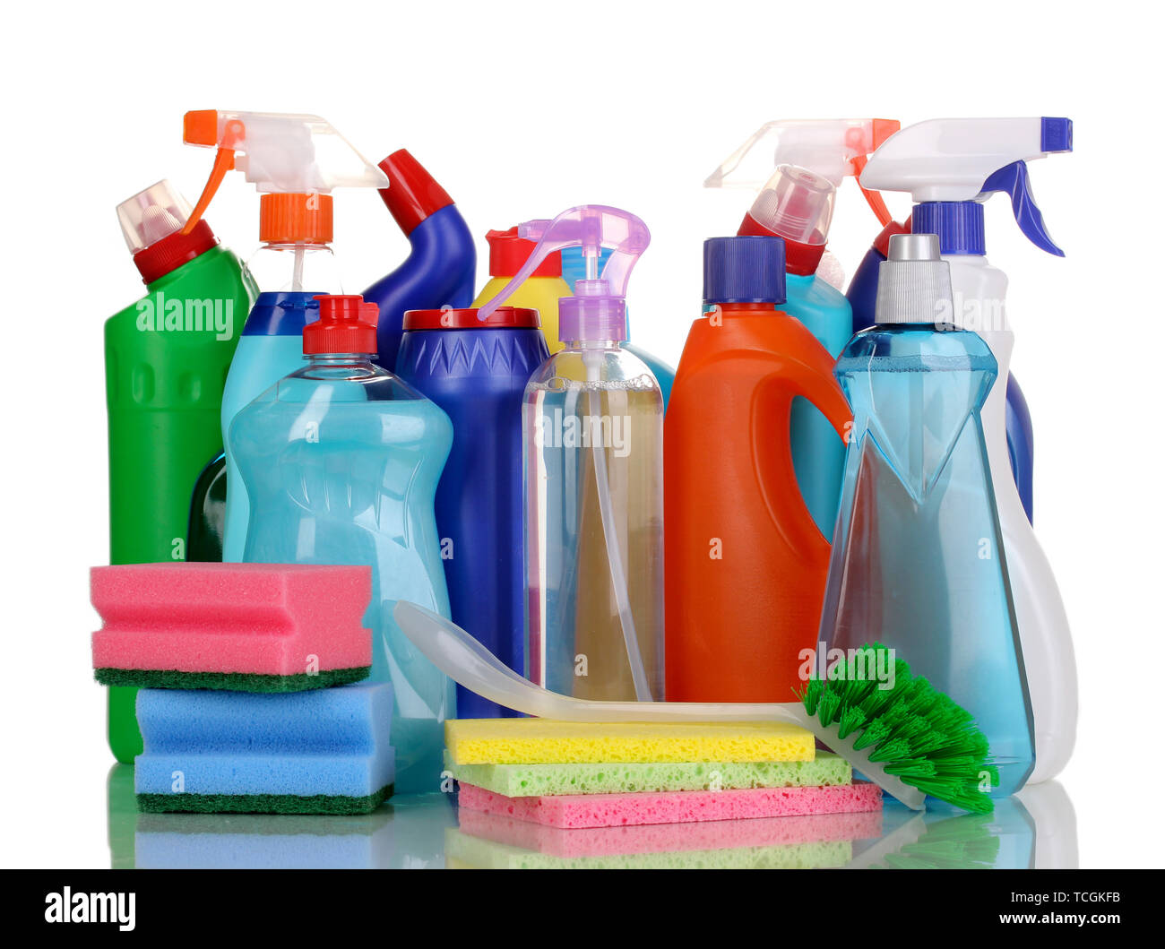 Cleaning items isolated on white Stock Photo - Alamy