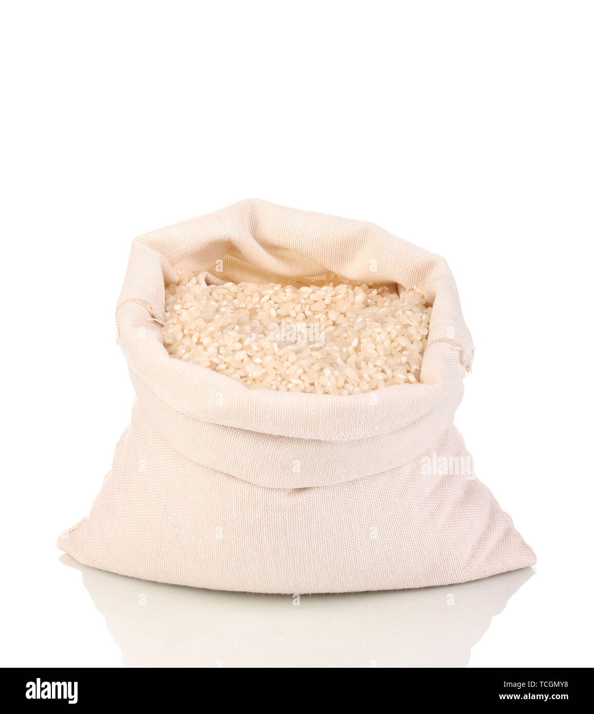 Cloth bag of rice isolated on white Stock Photo - Alamy