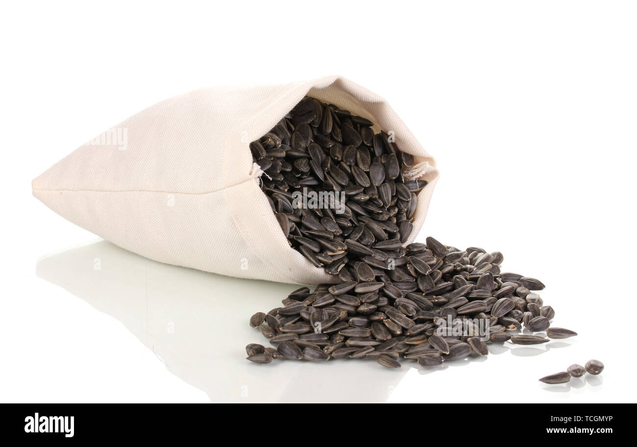 Cloth bag of sunflower seeds isolated on white Stock Photo - Alamy