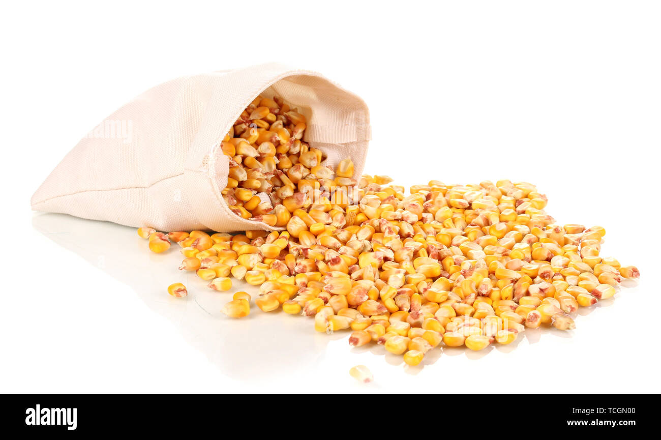 Cloth bag of corn isolated on white Stock Photo - Alamy