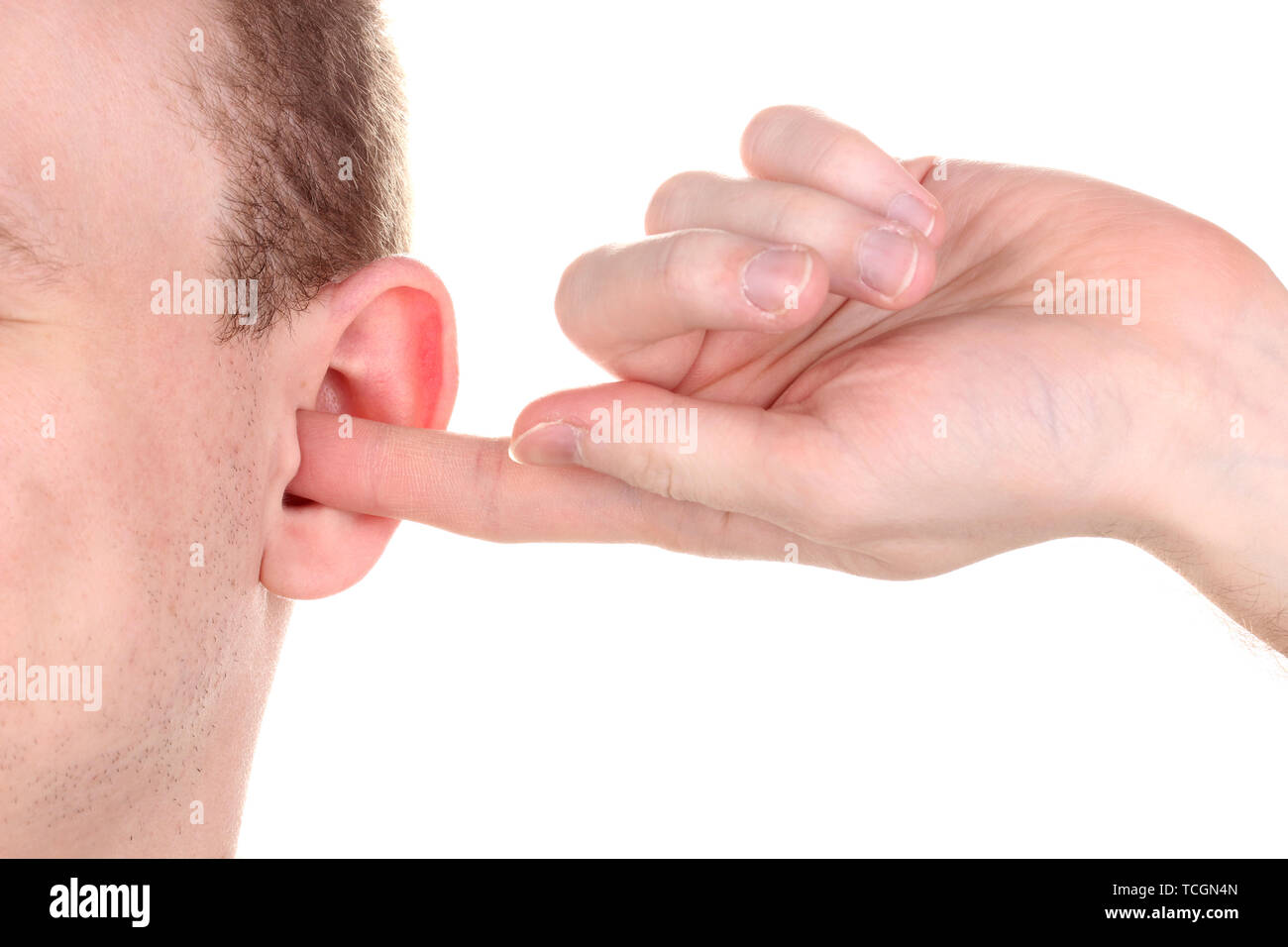 Human ear and hand close-up isolated on white Stock Photo - Alamy