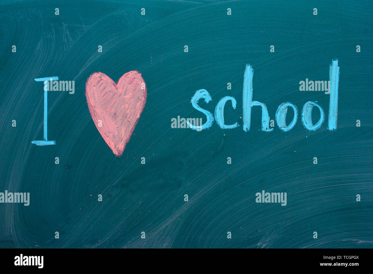 I love school - written in colorful chalk on the blackboard Stock Photo ...