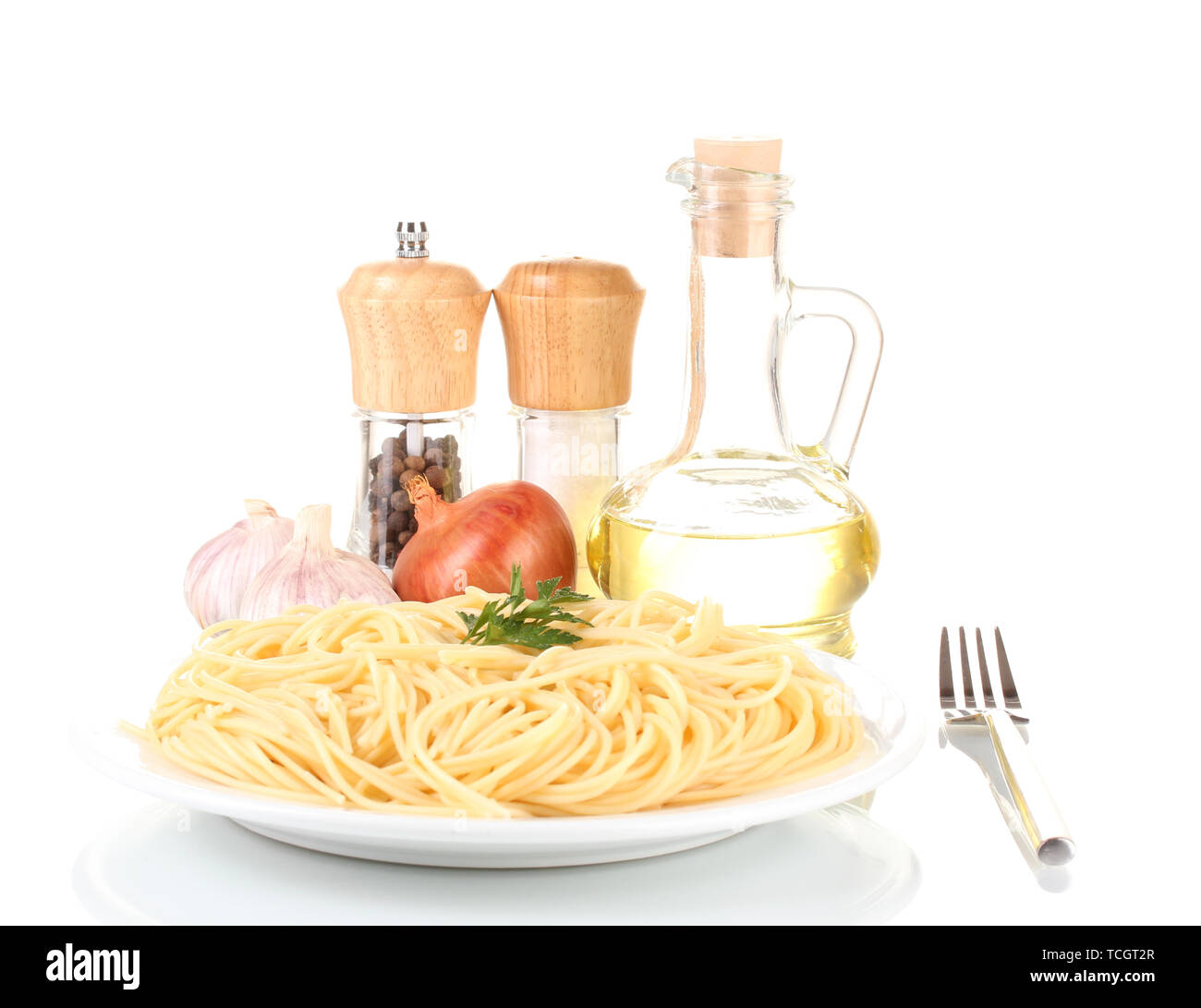 Composition of the delicious spaghetti isolated on white Stock Photo ...
