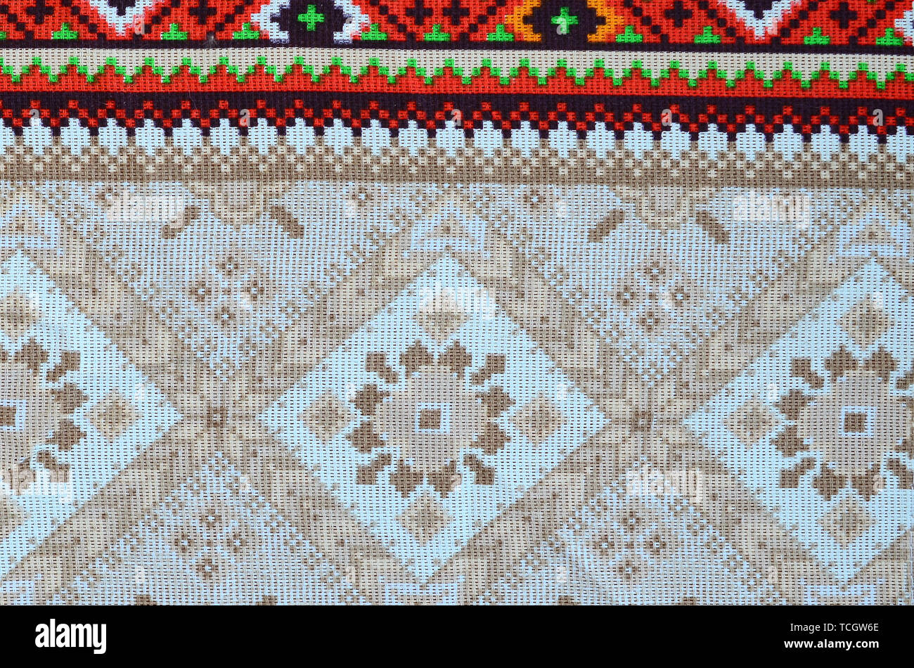 Traditional Ukrainian folk art knitted embroidery pattern on textile ...