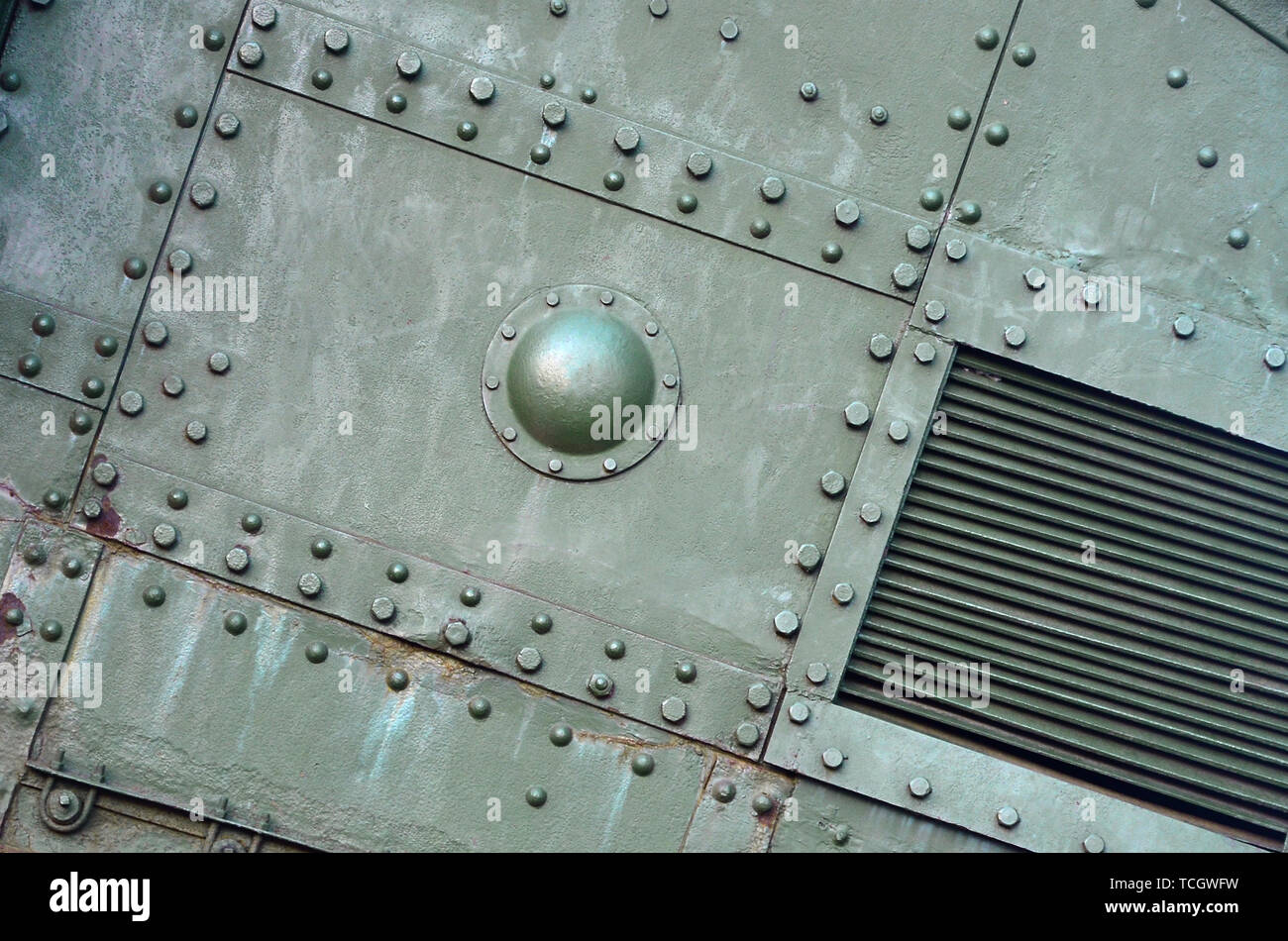 Texture of tank side wall, made of metal and reinforced with a ...