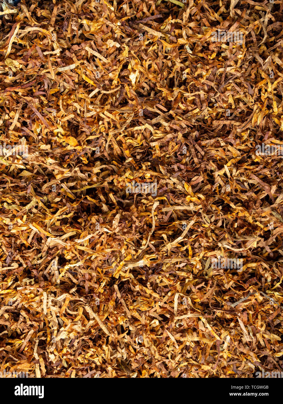 Tobacco texture. High quality dry cut tobacco big leaf, close up Stock ...