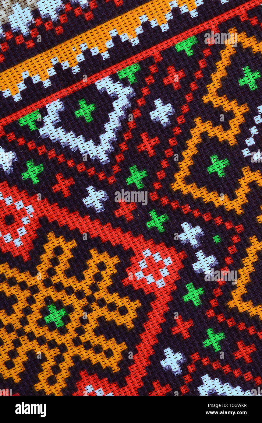Traditional Ukrainian folk art knitted embroidery pattern on textile ...