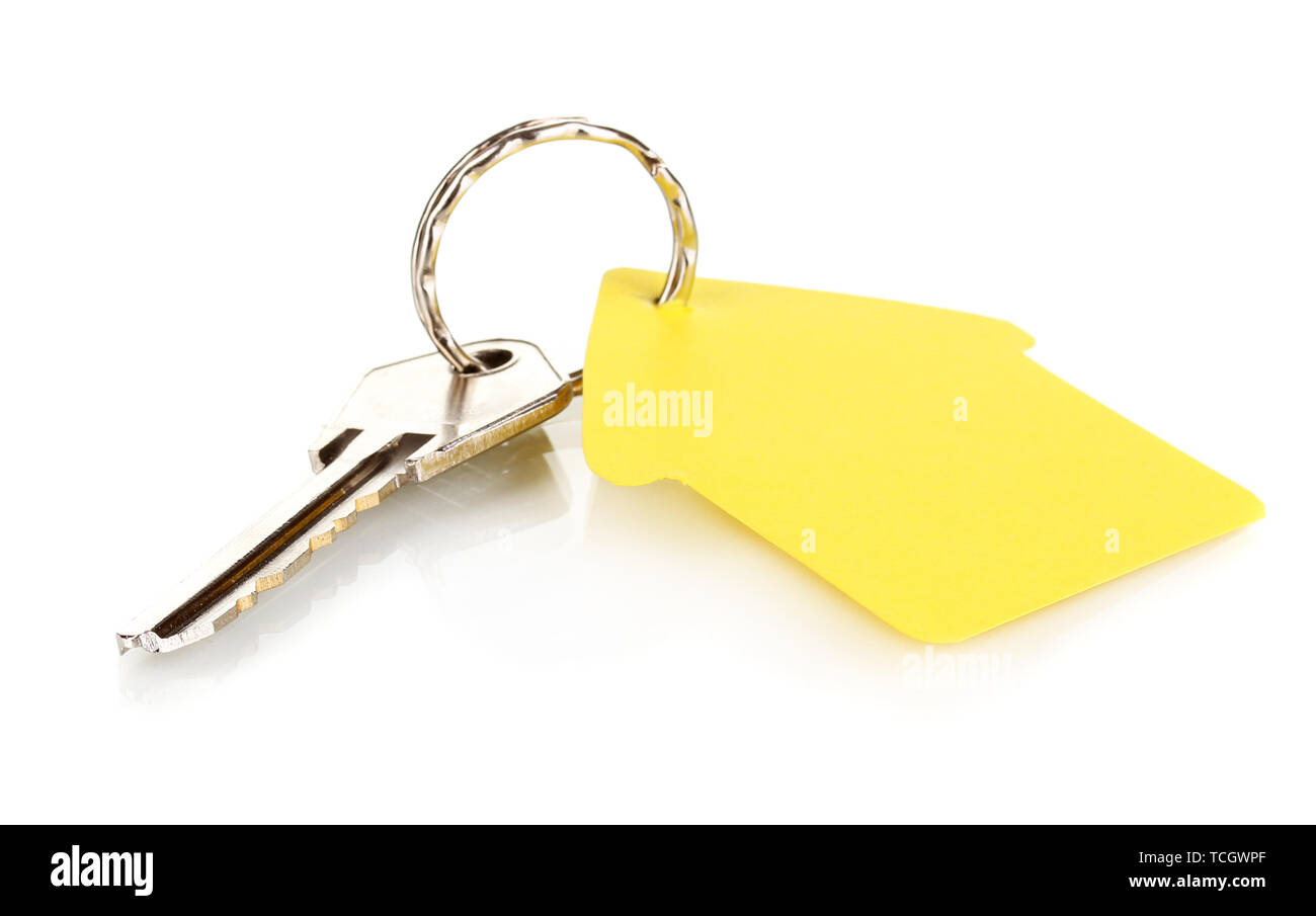 Key with house-shaped charm isolated on white Stock Photo - Alamy