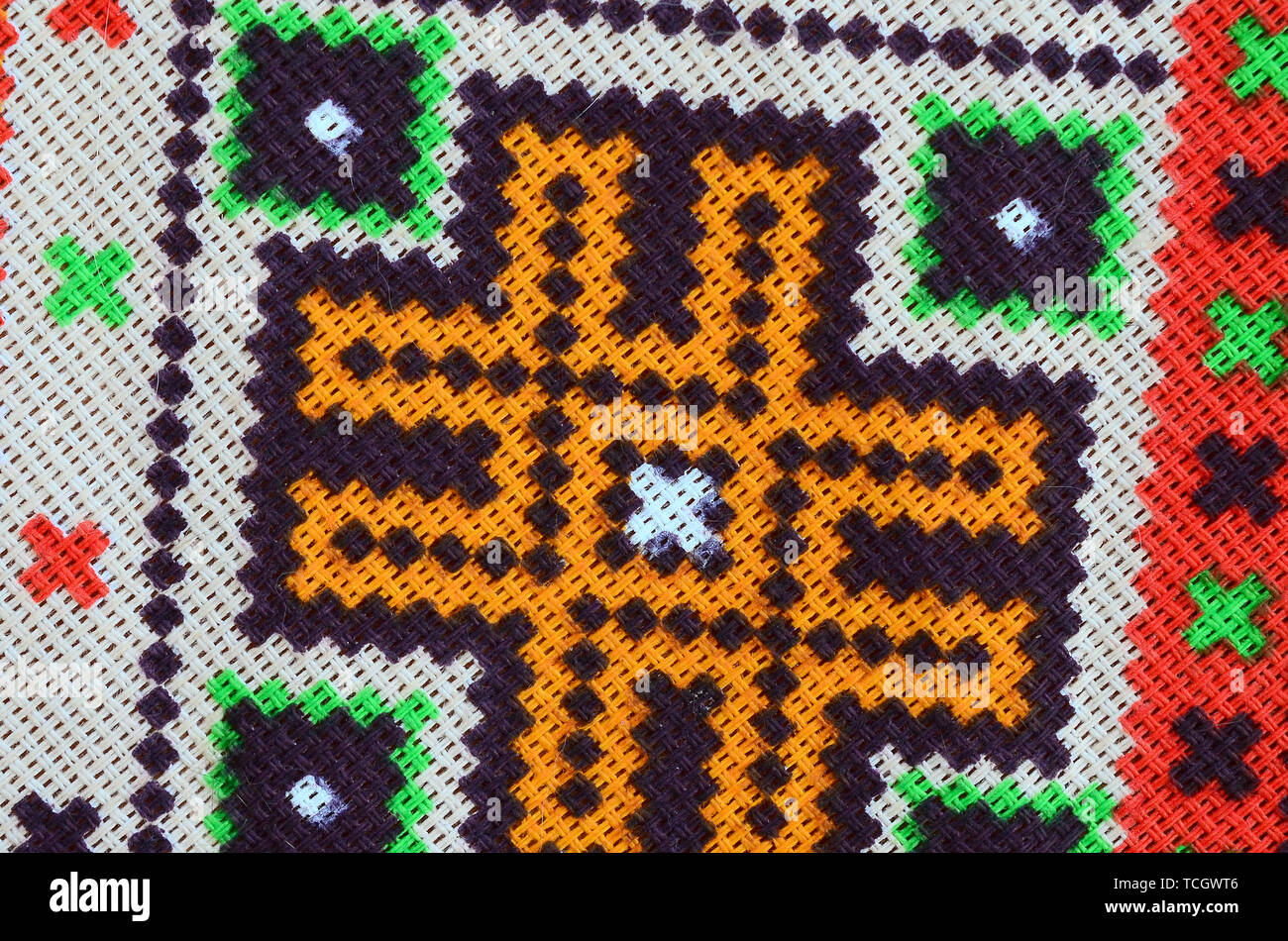 Traditional Ukrainian folk art knitted embroidery pattern on textile ...