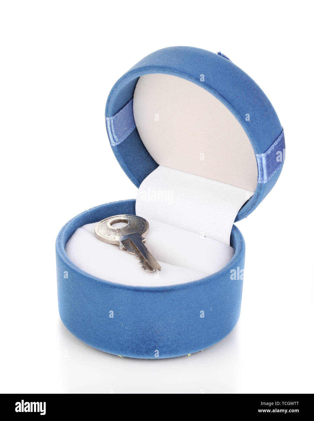 Key in box isolated on white Stock Photo - Alamy