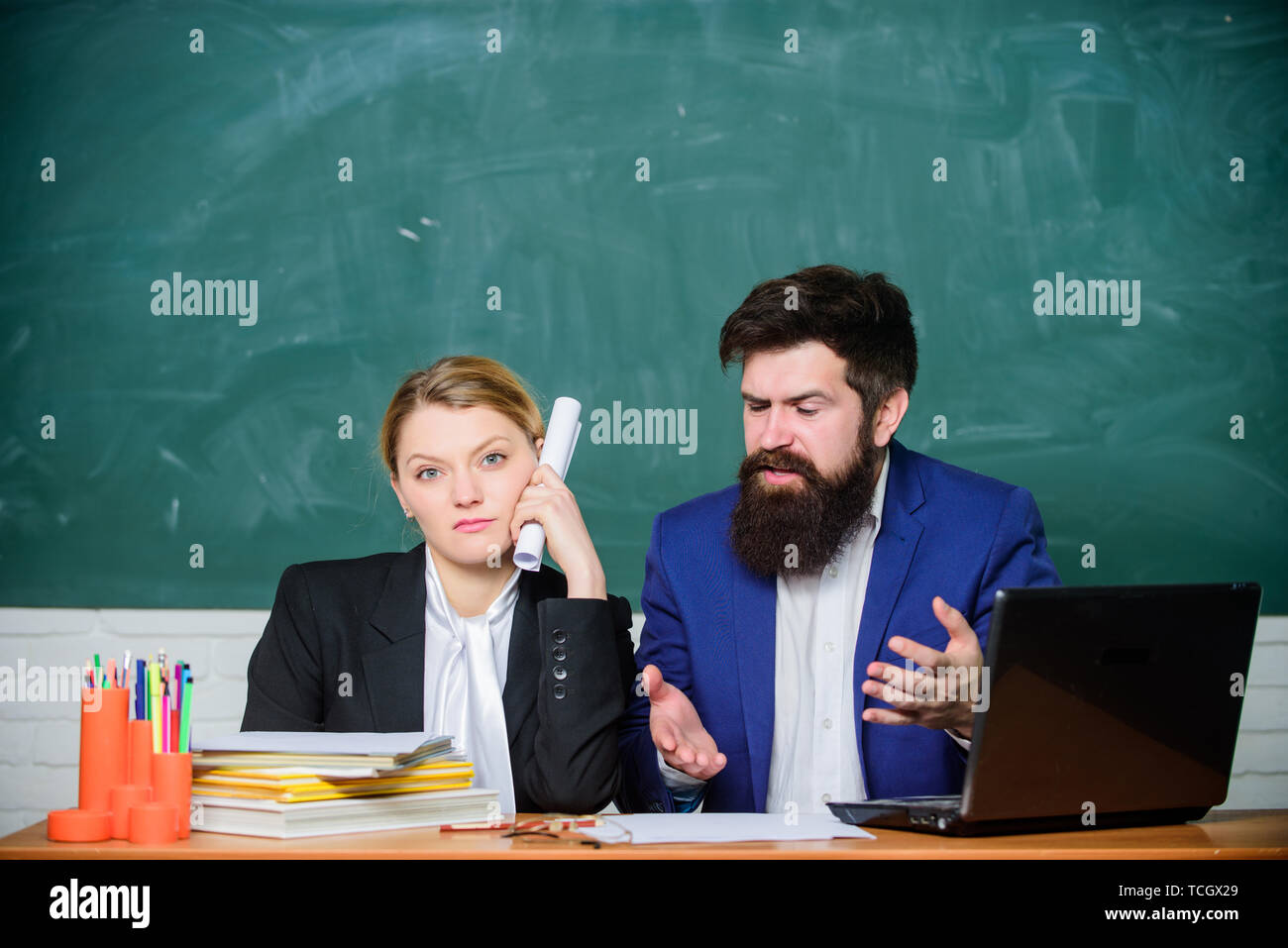 School educator and schoolmaster different opinion. School staff ...