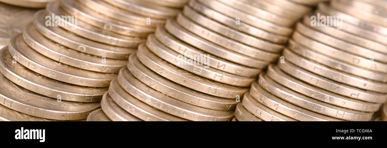 Large pile of big golden coins. Financial success money background for ...