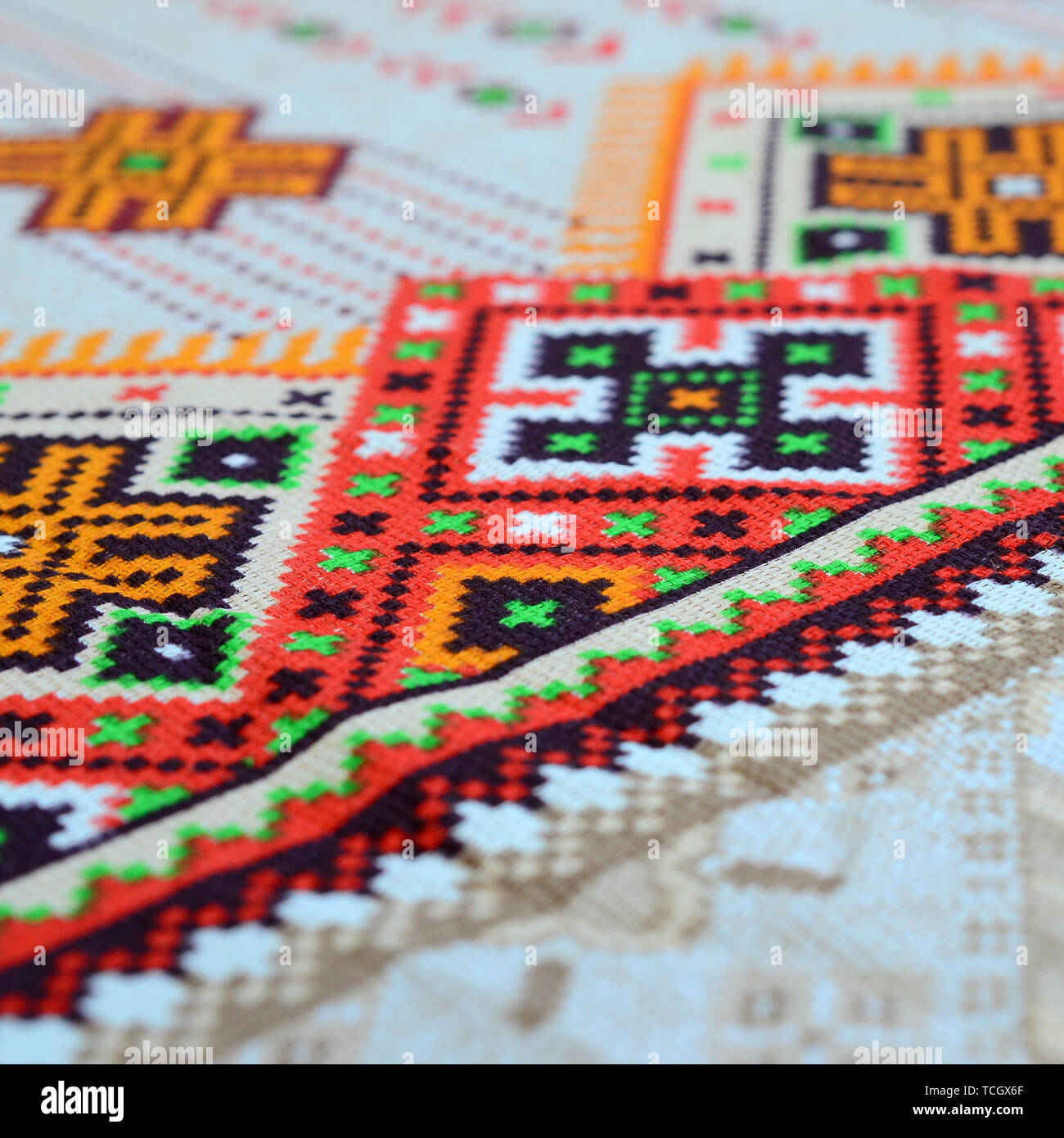 Traditional Ukrainian folk art knitted embroidery pattern on textile ...