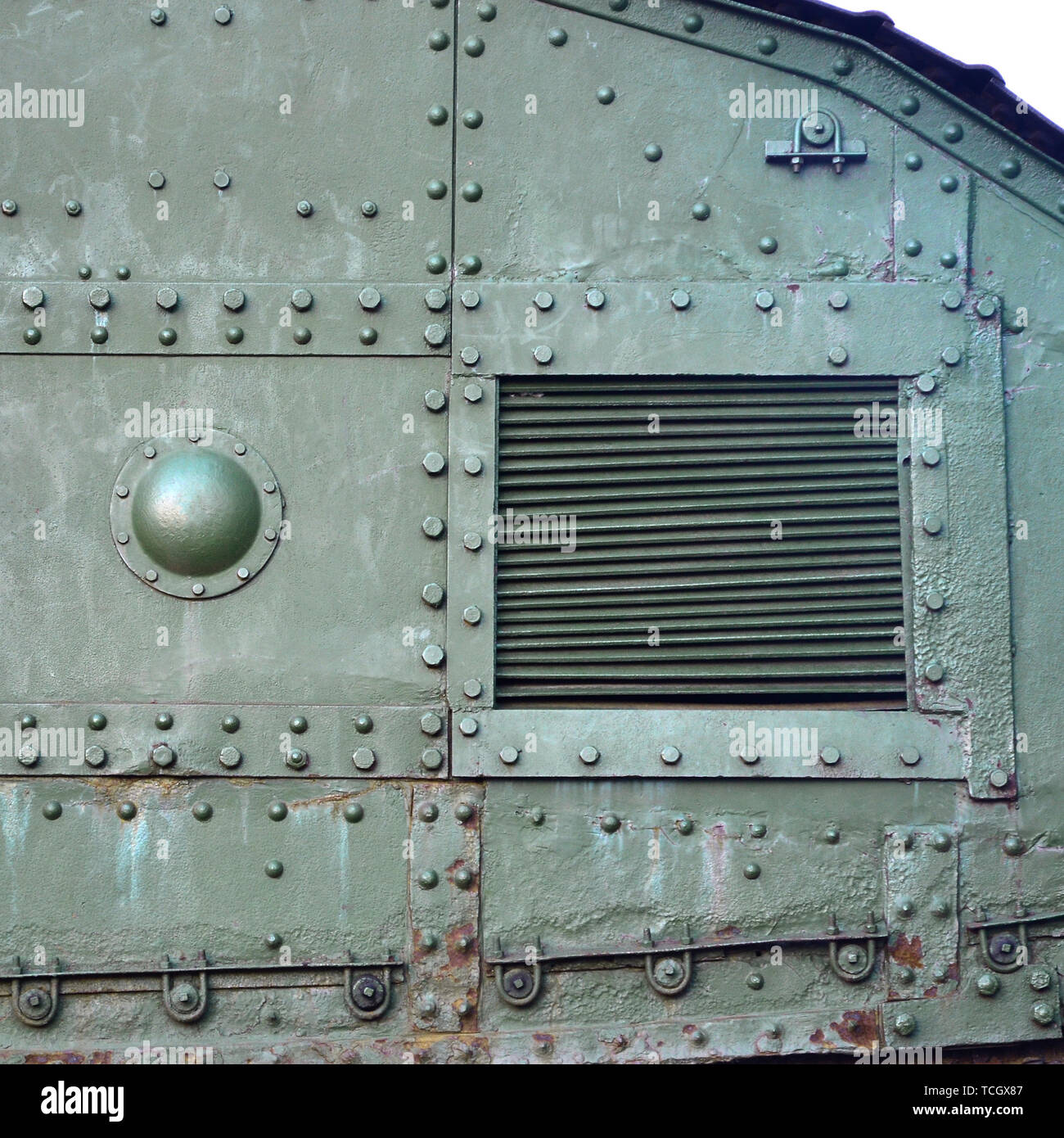 Texture of tank side wall, made of metal and reinforced with a ...