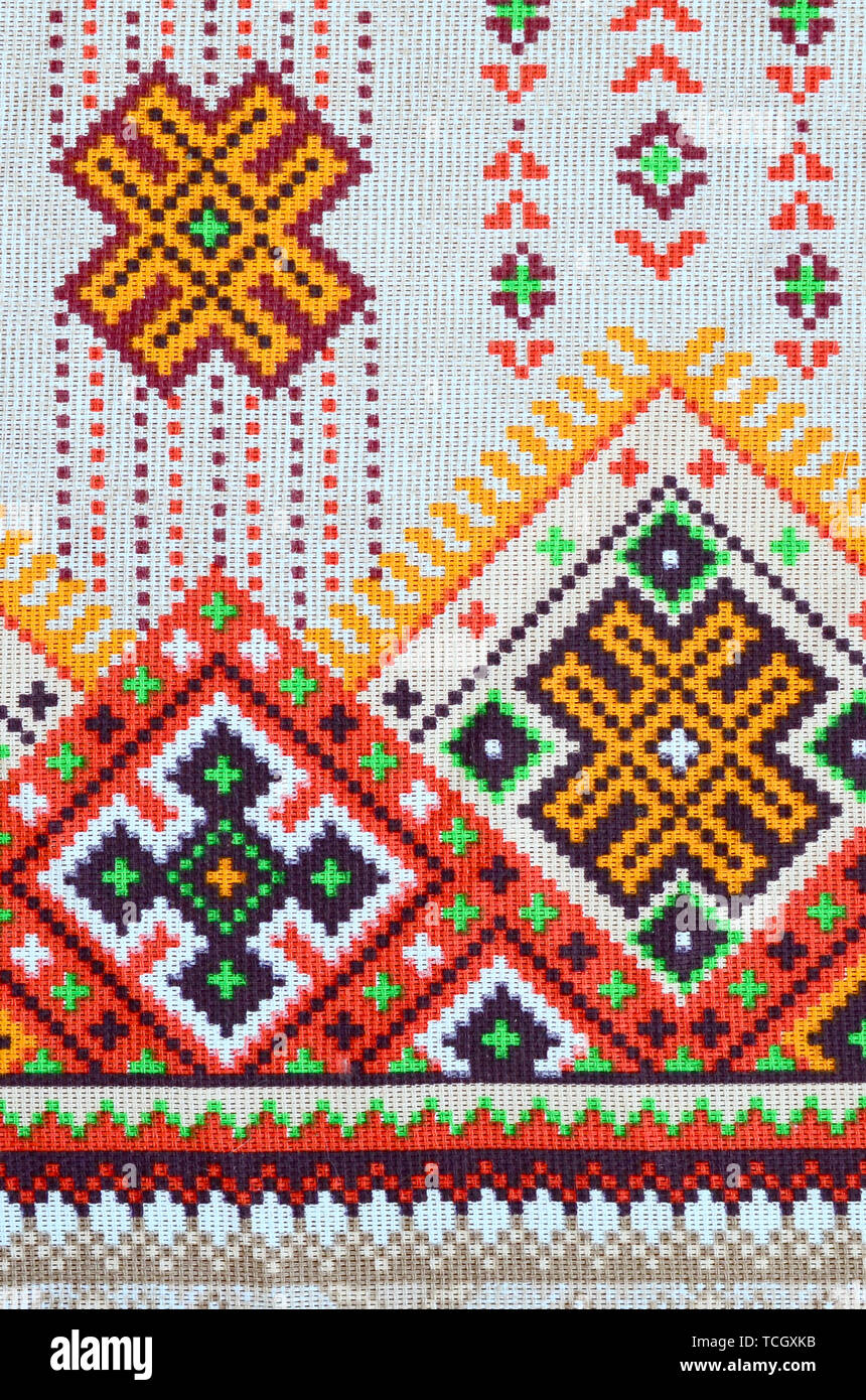 Traditional Ukrainian folk art knitted embroidery pattern on textile ...
