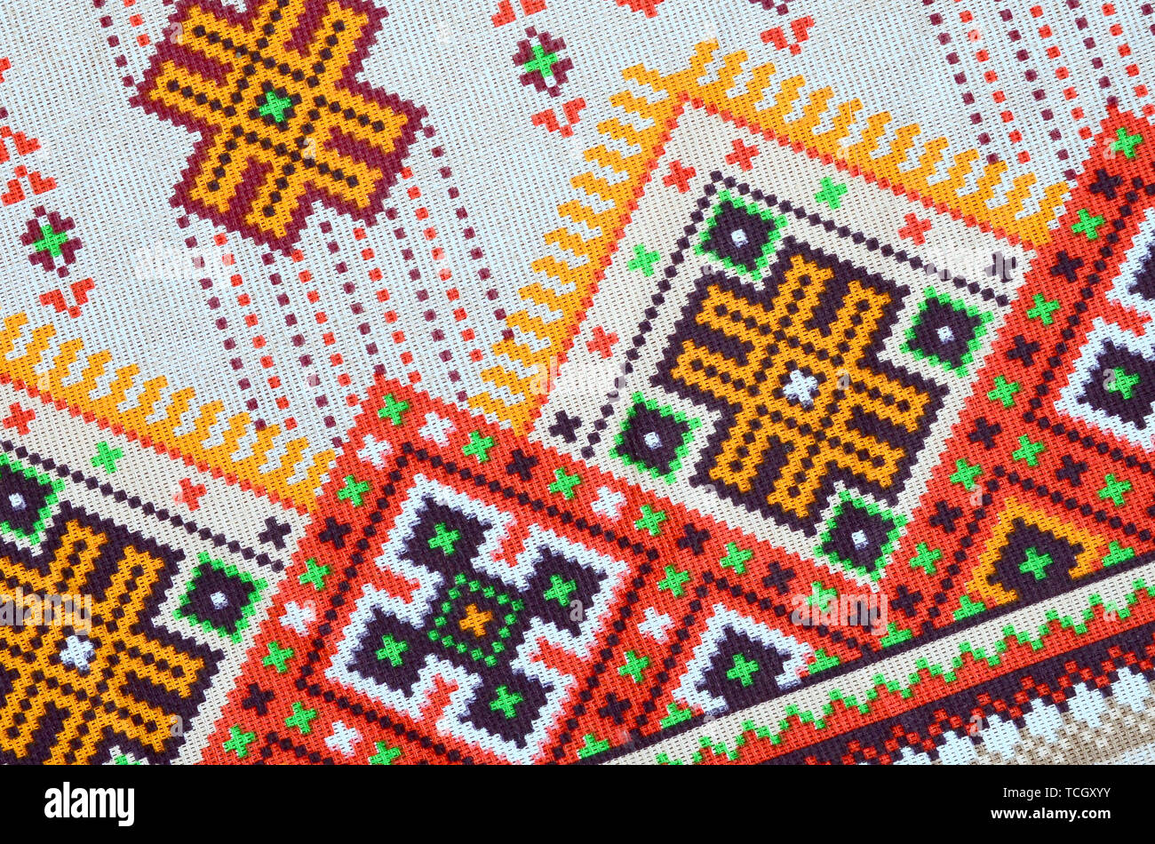 Traditional Ukrainian folk art knitted embroidery pattern on textile ...