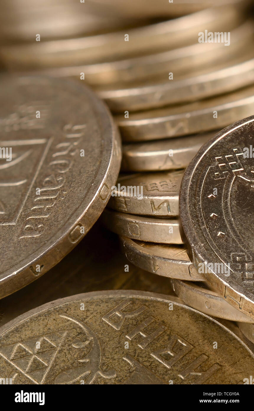 Large pile of big golden coins. Financial success money background for ...