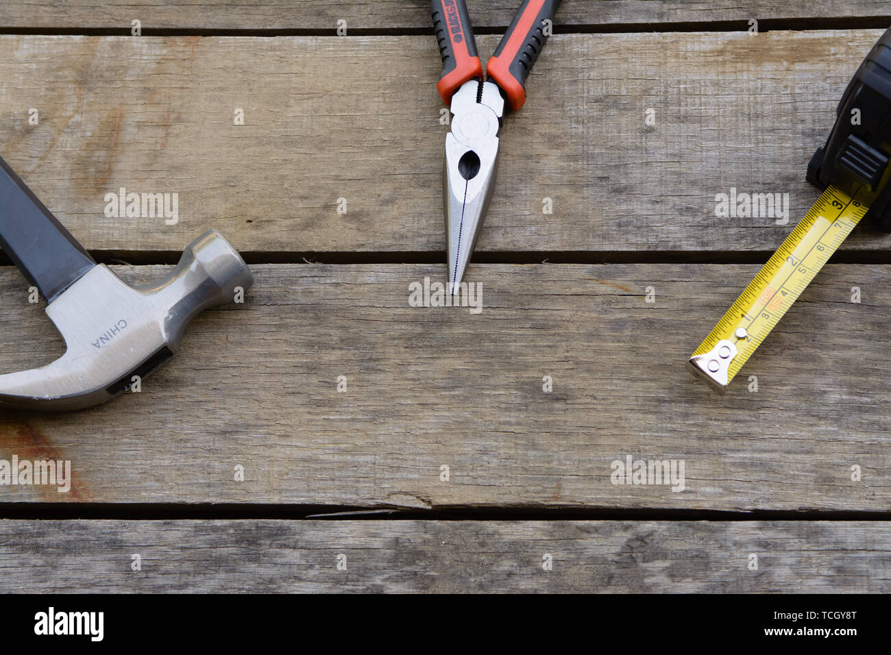 Hand tools used for construction or basic home repair Stock Photo - Alamy