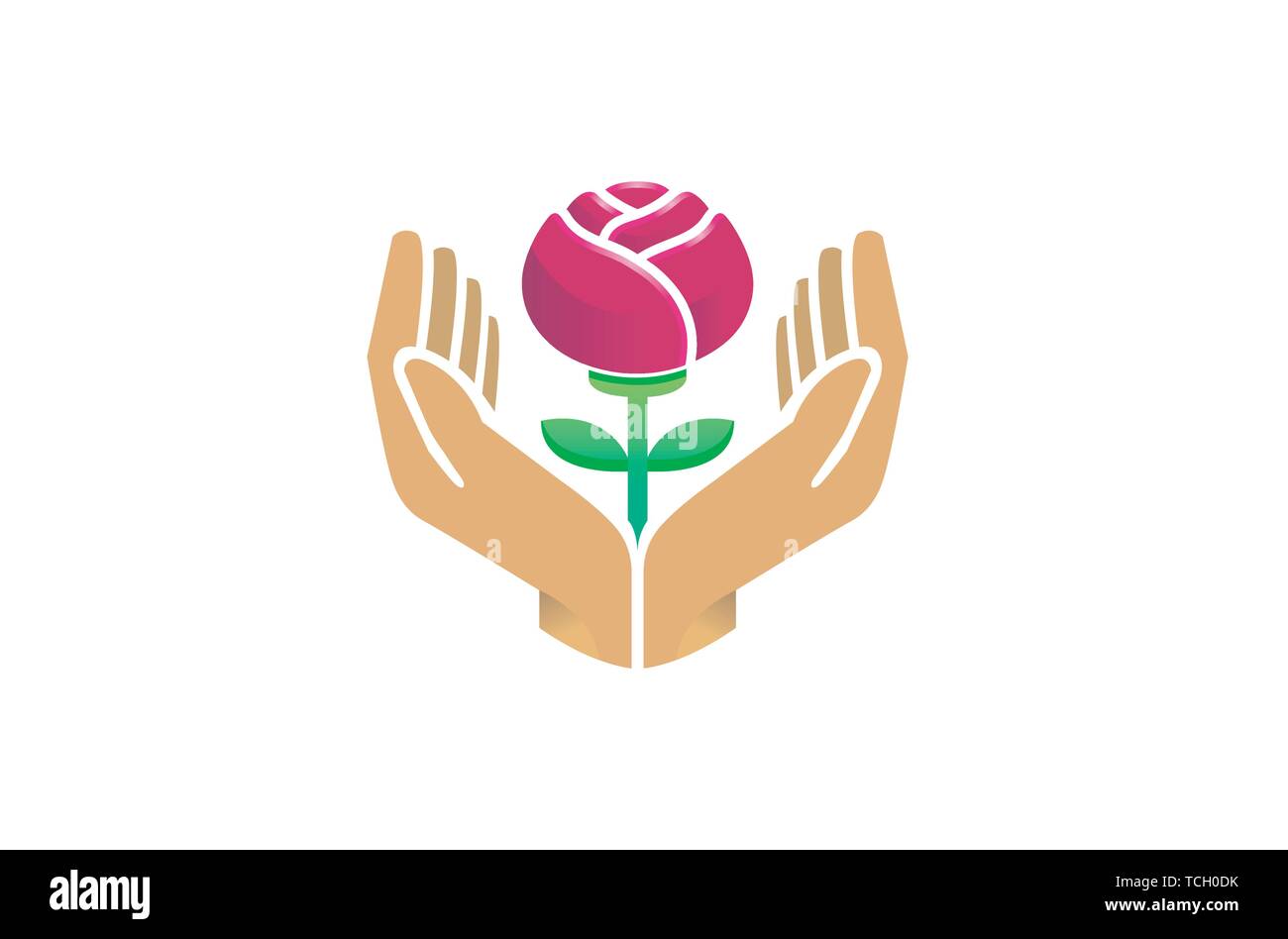 Hands Holding Red Rose Flower Care Logo Design Symbol Illustration ...