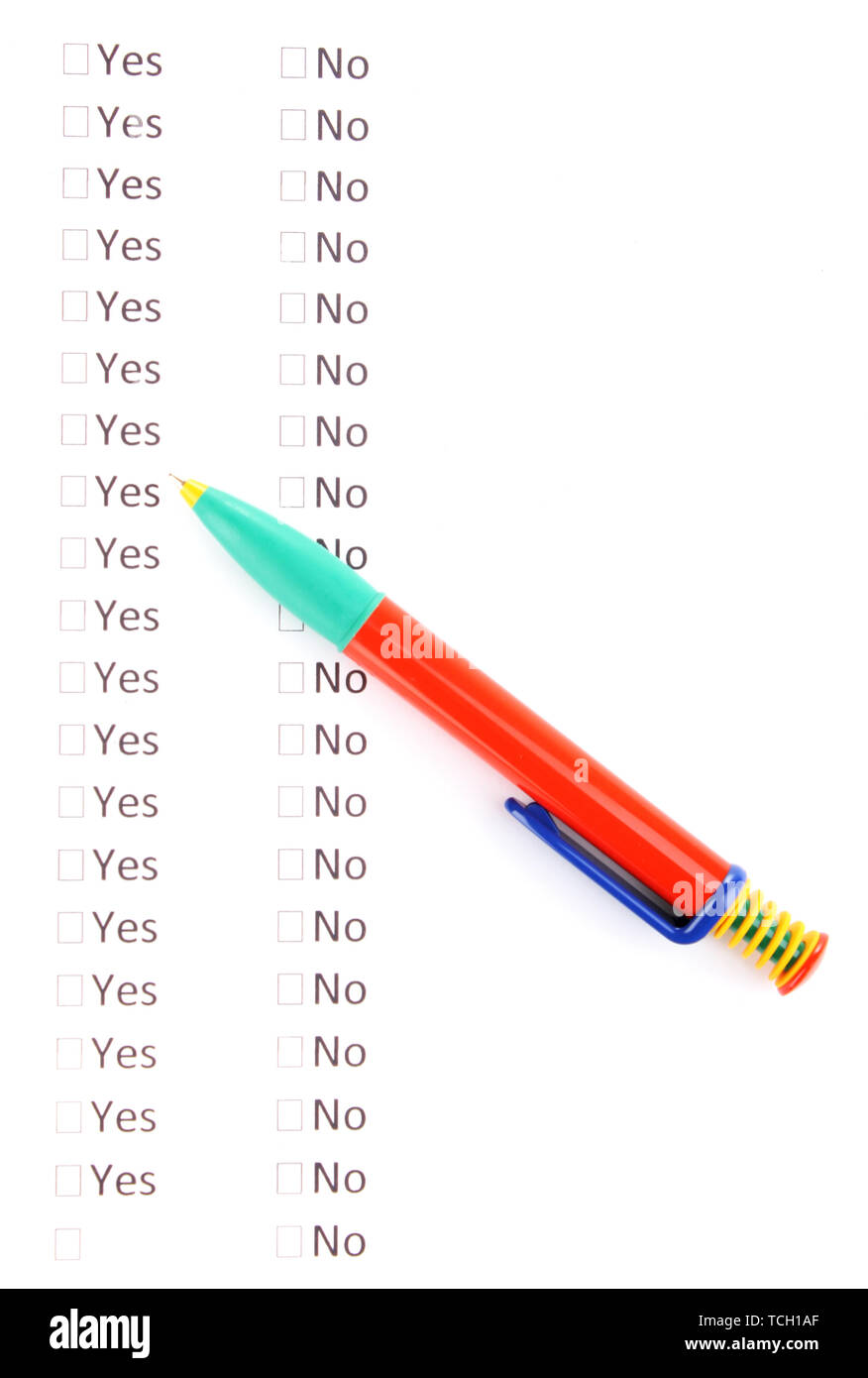 Yes or no cheklist close-up Stock Photo - Alamy