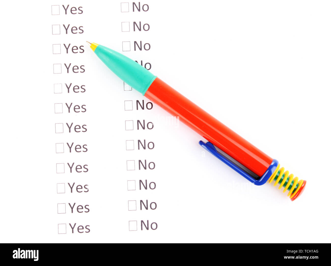 Yes or no cheklist close-up Stock Photo - Alamy