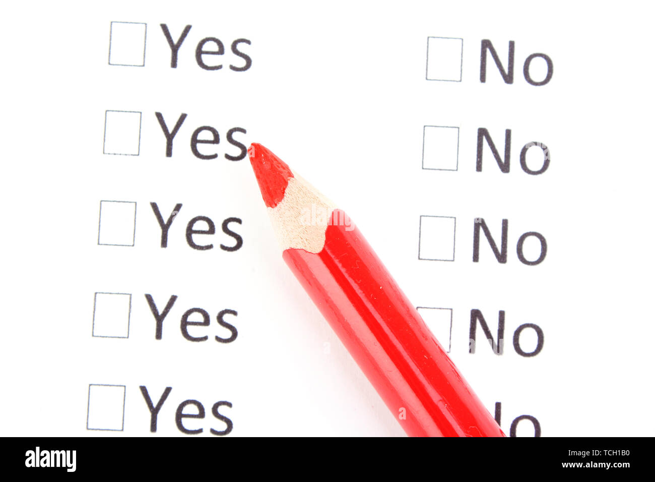 Yes or no cheklist close-up Stock Photo - Alamy